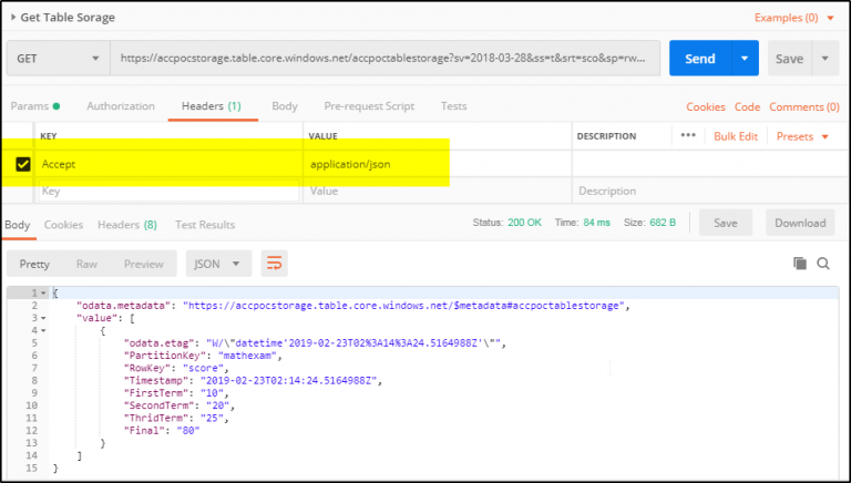 Azure Table Storage Service Rest Api Operations Using Postman A